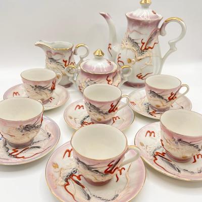Japan Embossed Fuji Dragon Porcelain Tea Set | EstateSales.org