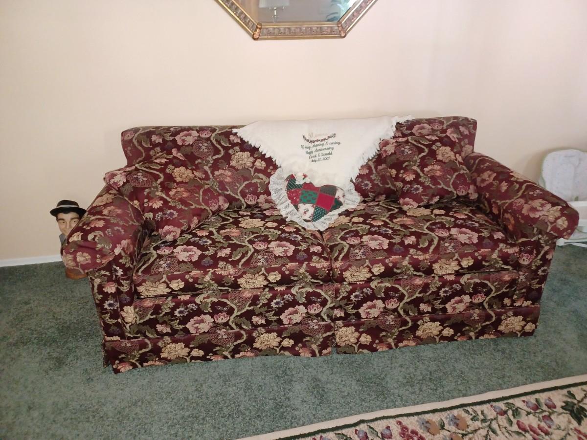 Early 21st Century Ethan Allen Traditional Skirted Floral Sofa ...