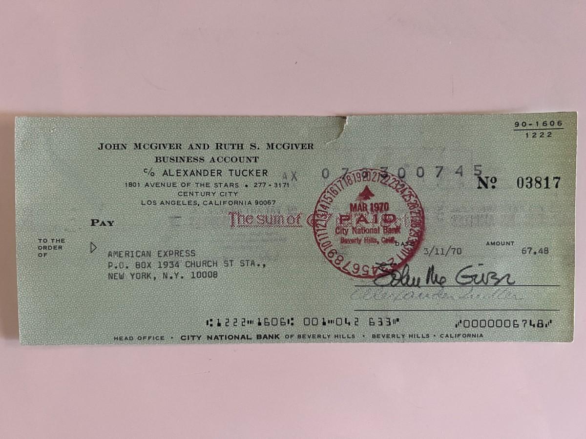 John McGivern signed check | EstateSales.org