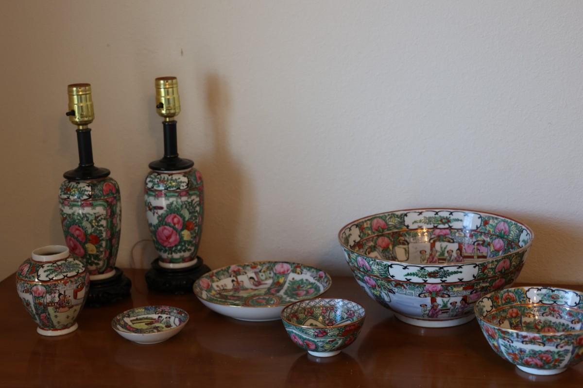 Vintage Famille Rose Canton - Eight (8) Piece Set | EstateSales.org