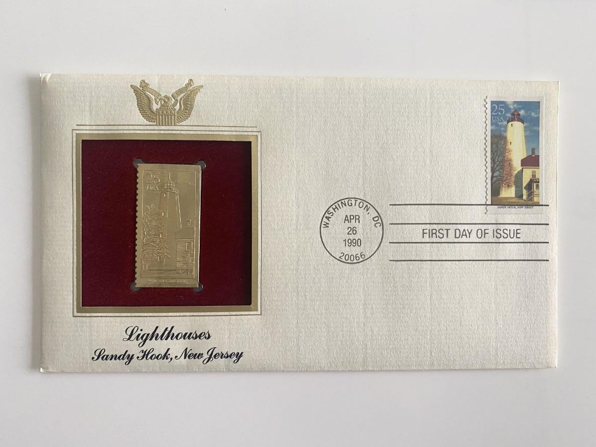 Lighthouses Sandy Hook, New Jersey Gold Stamp Replica First Day Cover ...