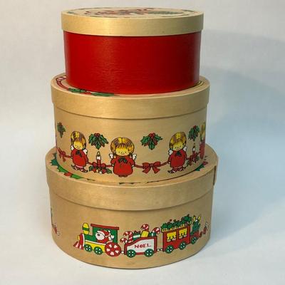 Set of Three Christmas Holiday Theme Painted Balsa Wood Boxes ...