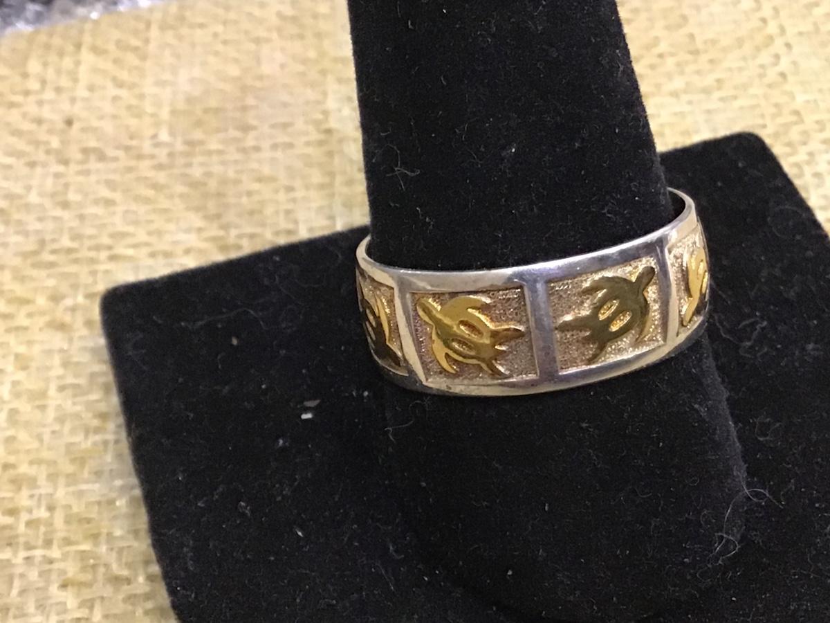 Large 925 Silver Ring Gold Turtles | EstateSales.org