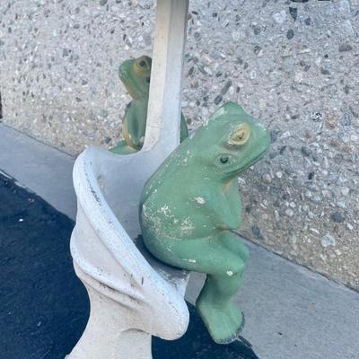 Pair of Frogs Sitting on a Bench Under Umbrella Concrete Garden Yard ...
