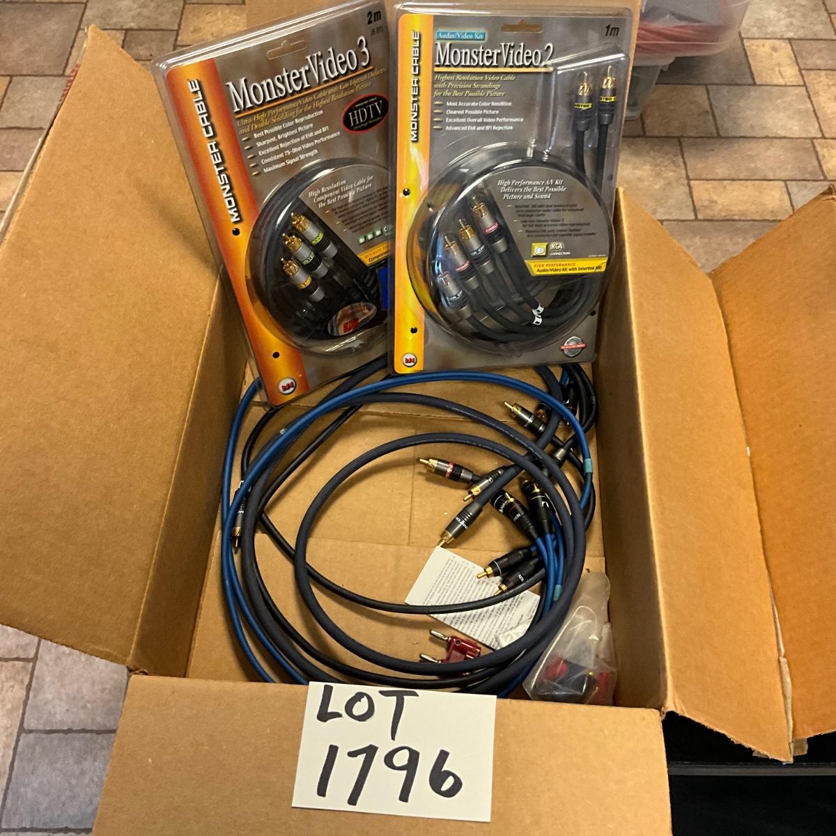 US1796 Box of Various Monster Cables Video 3 and Video 2 | EstateSales.org