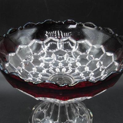 Vintage Ruby Red Edged Glass Footed Pedestal Compote Candy Dish Bowl ...