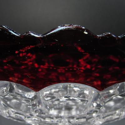 Vintage Ruby Red Edged Glass Footed Pedestal Compote Candy Dish Bowl ...