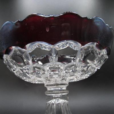 Vintage Ruby Red Edged Glass Footed Pedestal Compote Candy Dish Bowl ...