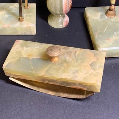 LOT 66R: Vintage Green Marble Desk Set | EstateSales.org