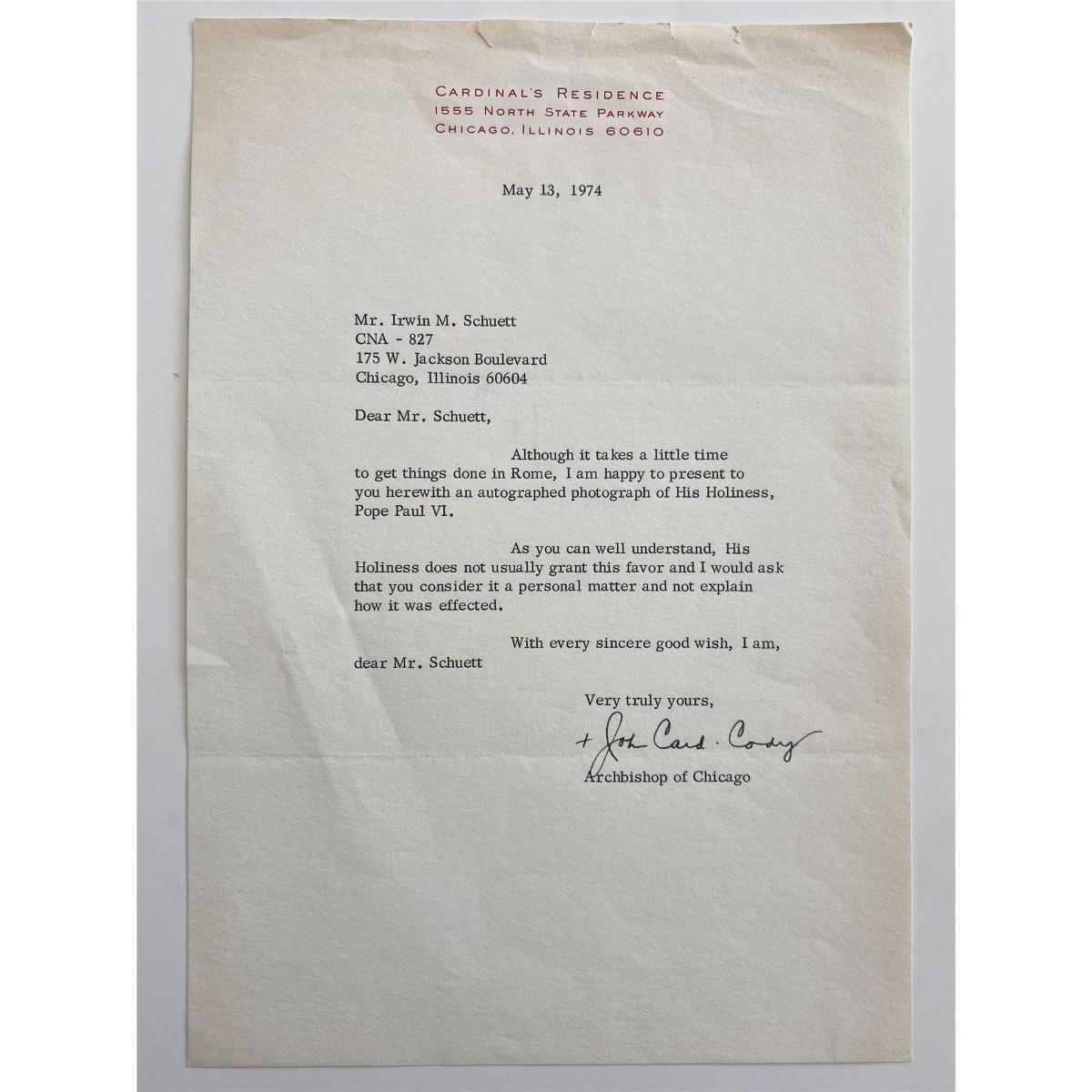 John Cardinal Cody signed letter | EstateSales.org