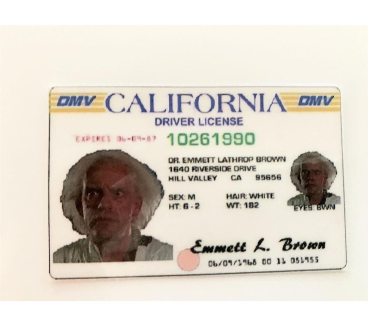 Back to the Future Emmett Brown CA Driver License | EstateSales.org