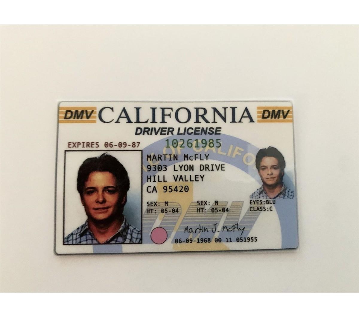 Back to the Future Marty Mcfly CA Driver License | EstateSales.org