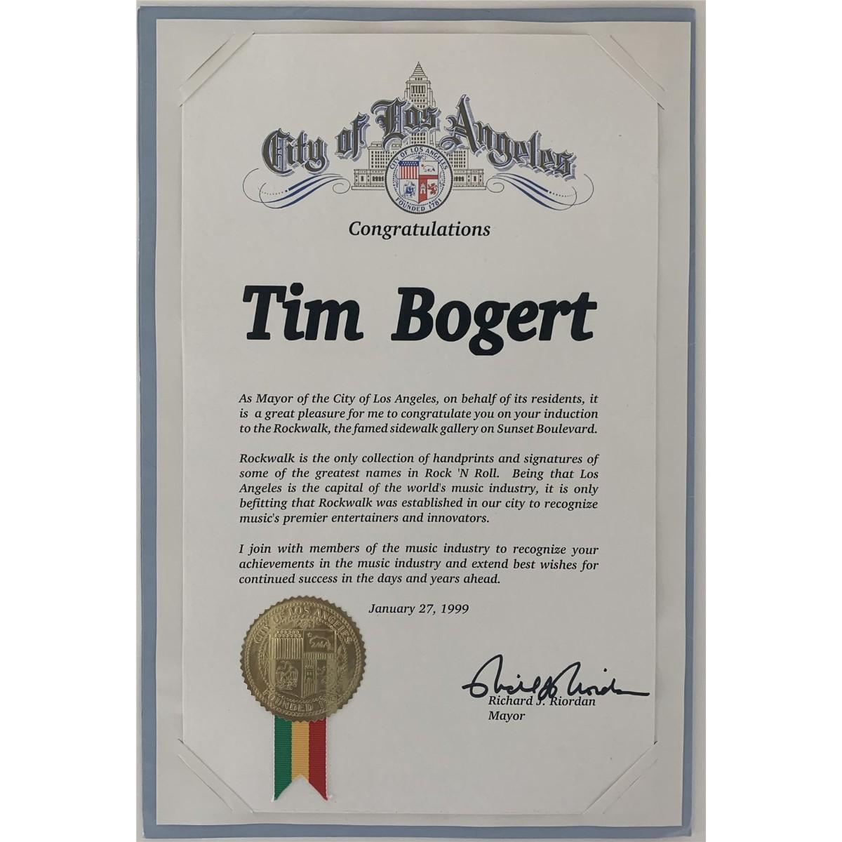 Vanilla Fudge founder Tim Bogert Rockwalk induction certificate ...