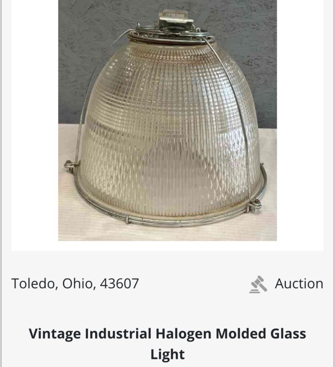 Vintage Industrial Halogen Molded Glass Light | EstateSales.org