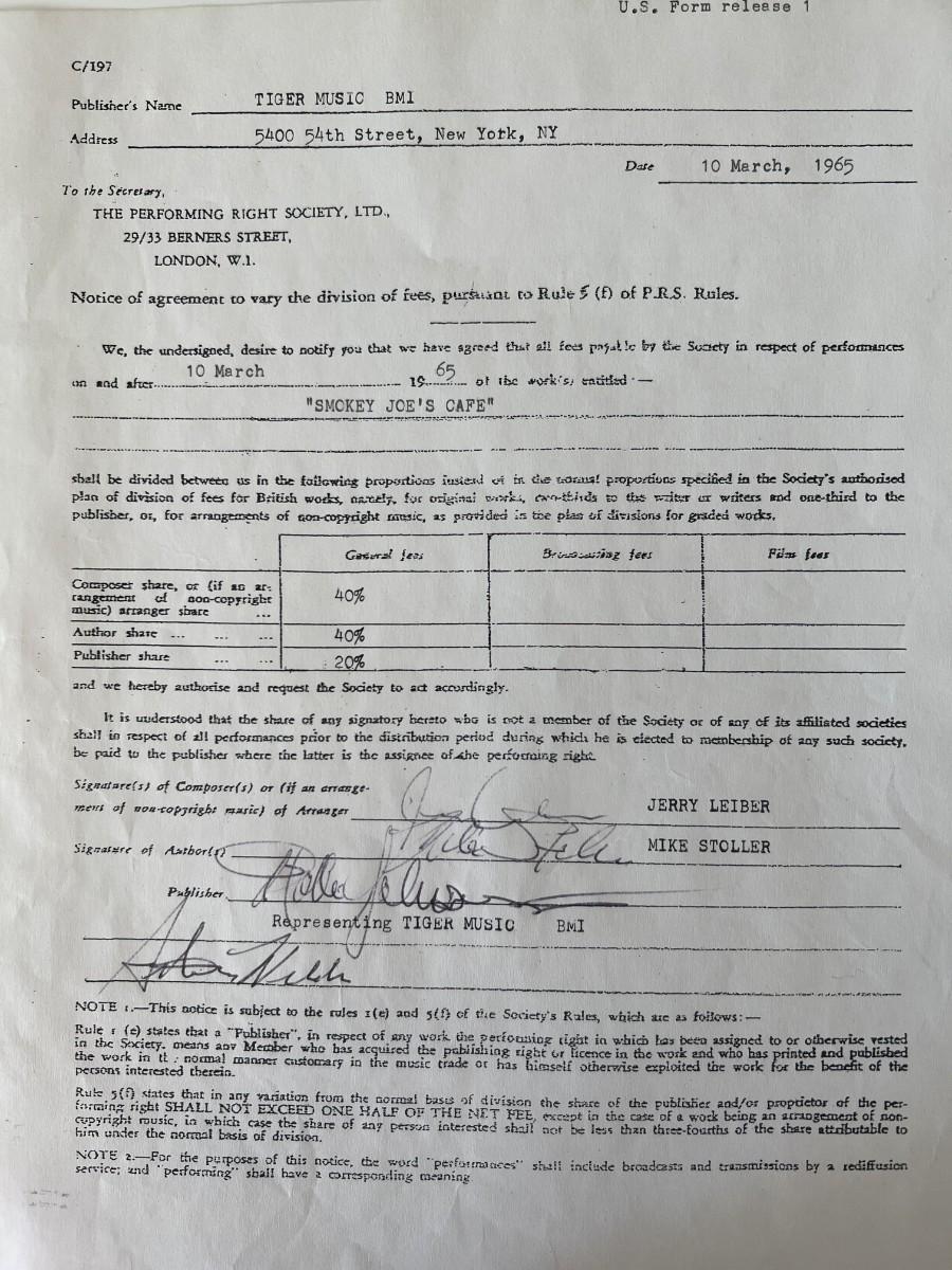 Jerry Leiber and Mike Stoller signed contract | EstateSales.org
