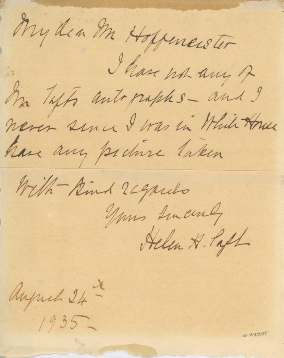 First Lady Helen Taft hand written signed letter written in 1935 ...