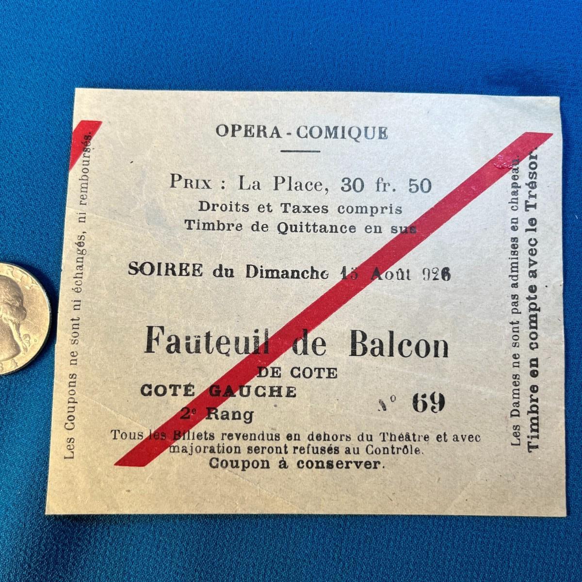 VINTAGE OPERA-COMIQUE TICKET | EstateSales.org