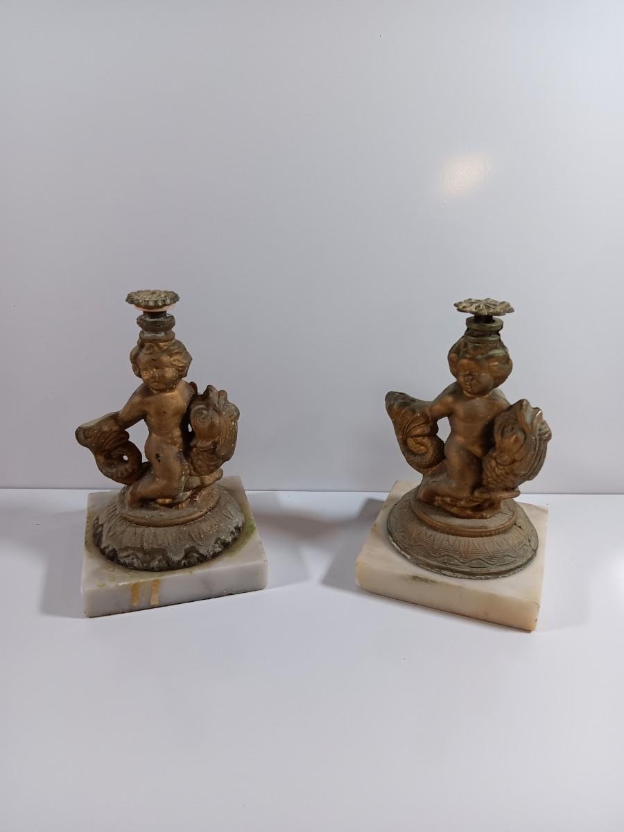 Pair of Vintage Antique Kintaro Boy Riding Koi Fish Figurines Victorian ...