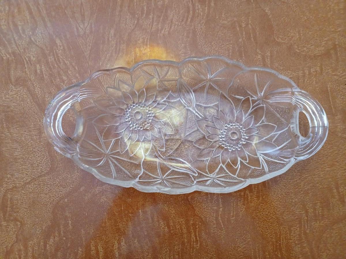 Clear Glass Oval VINTAGE Floral Condiment Relish Serving Dish with ...
