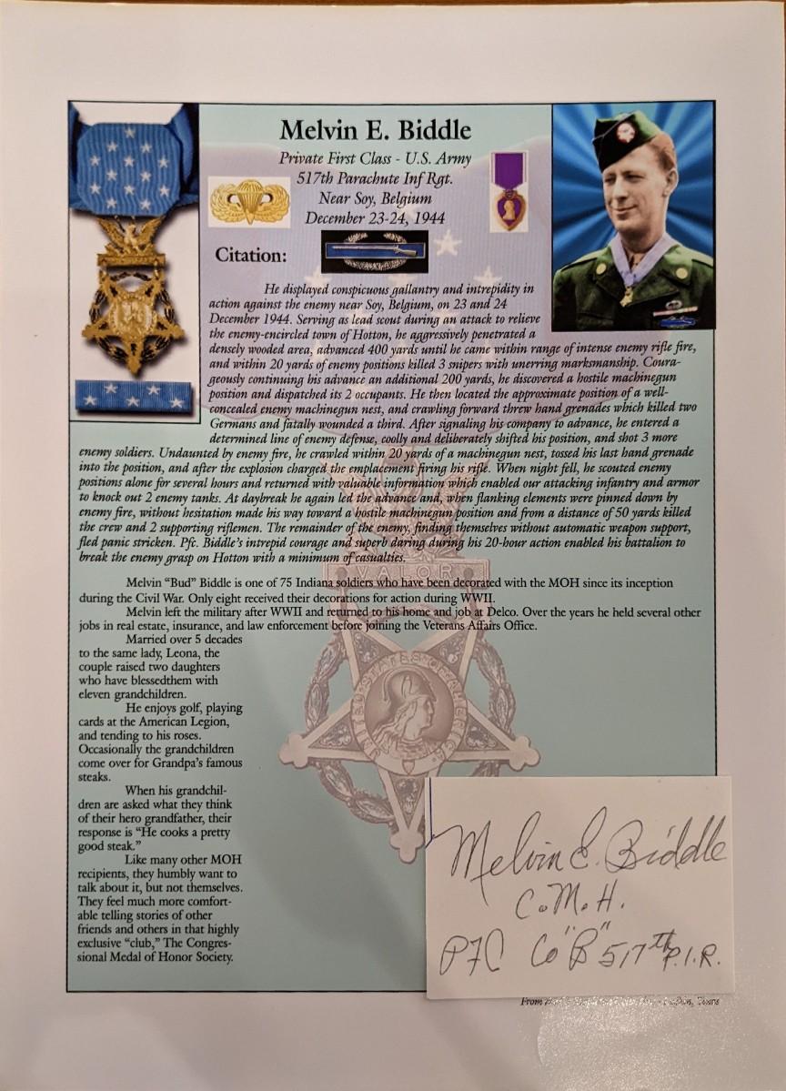 WW2 Melvin E. Biddle Signed Bio Page | EstateSales.org