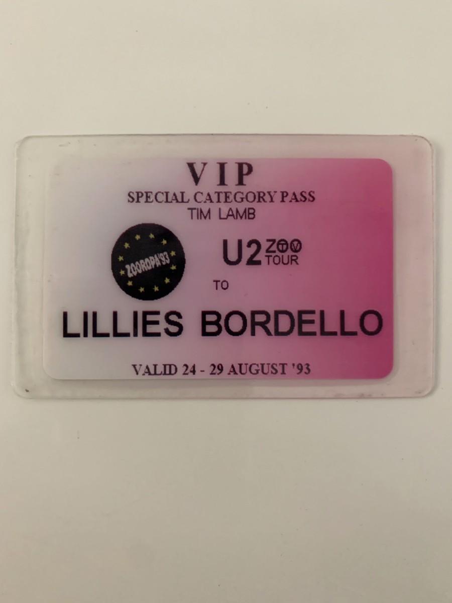 U2 The Zoo TV Tour Lillies Bordello VIP Pass | EstateSales.org