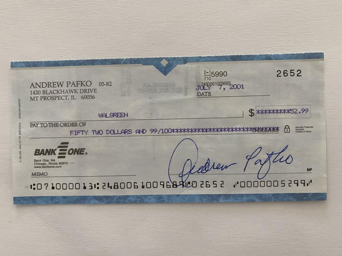 Andrew Pafko signed check | EstateSales.org