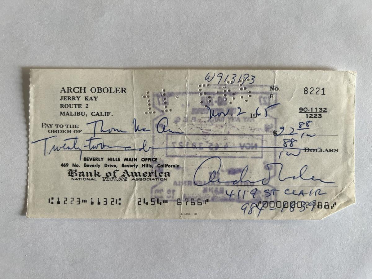 Arch Oboler signed check | EstateSales.org