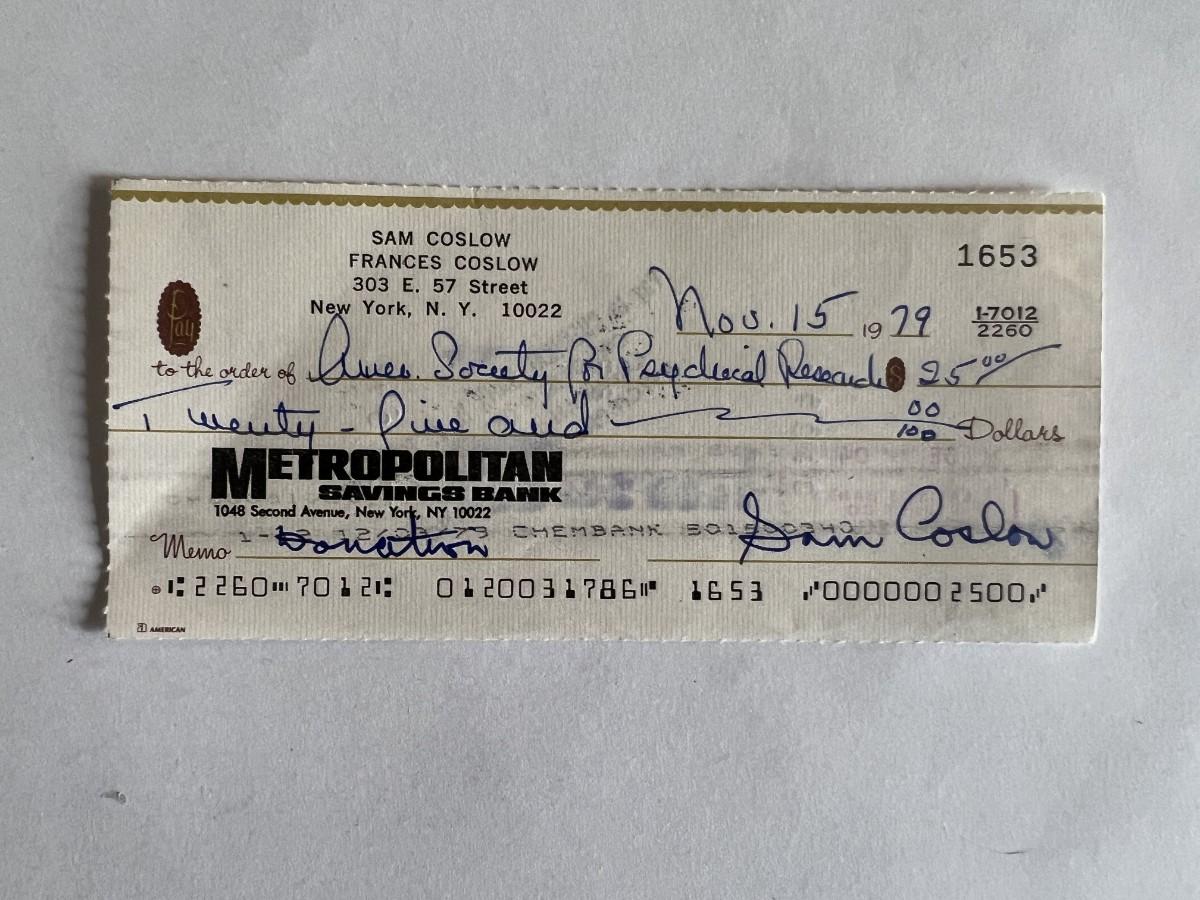 Sam Coslow signed check | EstateSales.org