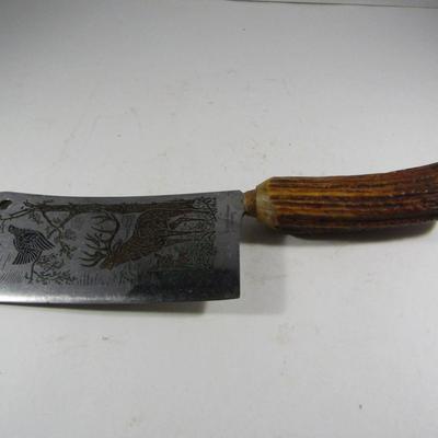 Solingen- Germany Stainless Steel Cleaver with Antler Handle- Etched ...