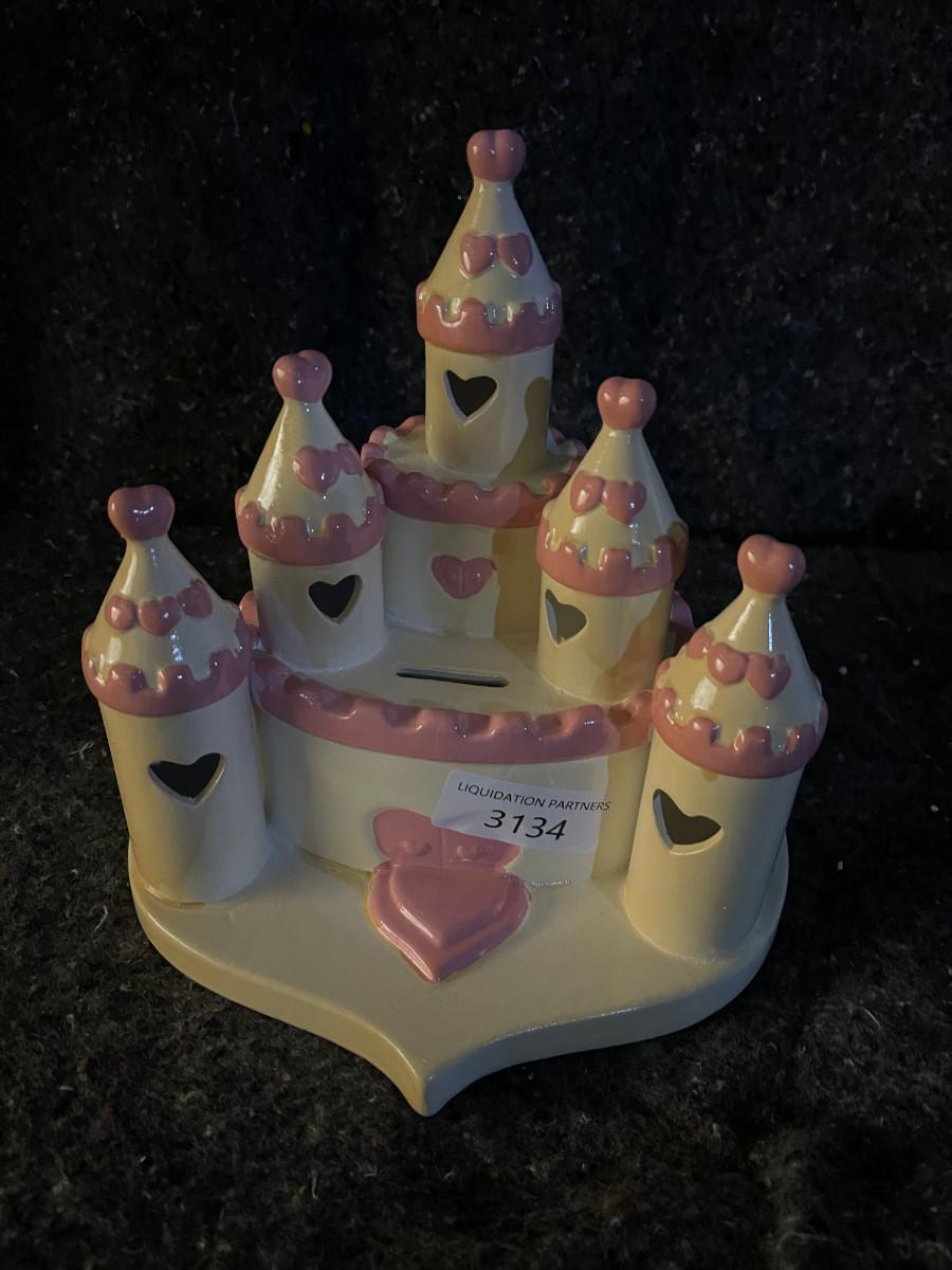 Pink & White Decorative Ceramic Princess Castle Bank | EstateSales.org