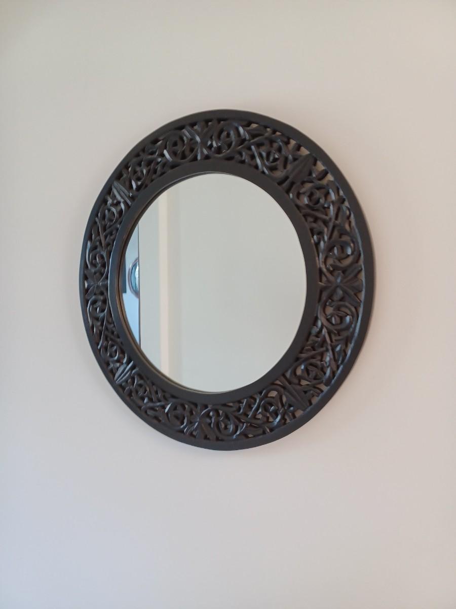 Vintage Ornate Scribed Faux Wood Mirror Wall Mirror Hanging Round ...