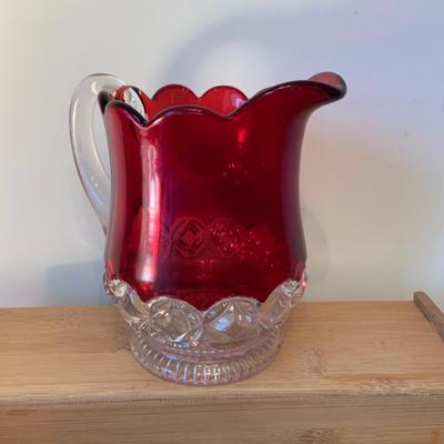 LOT:311: Antique/Vintage Ruby Red Glass Etched Souvenir Pitchers and ...