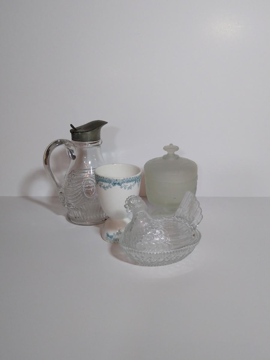 LOT 27S: 19th Century Lincoln Drape Syrup Pitcher, Indiana Glass Hen-on ...