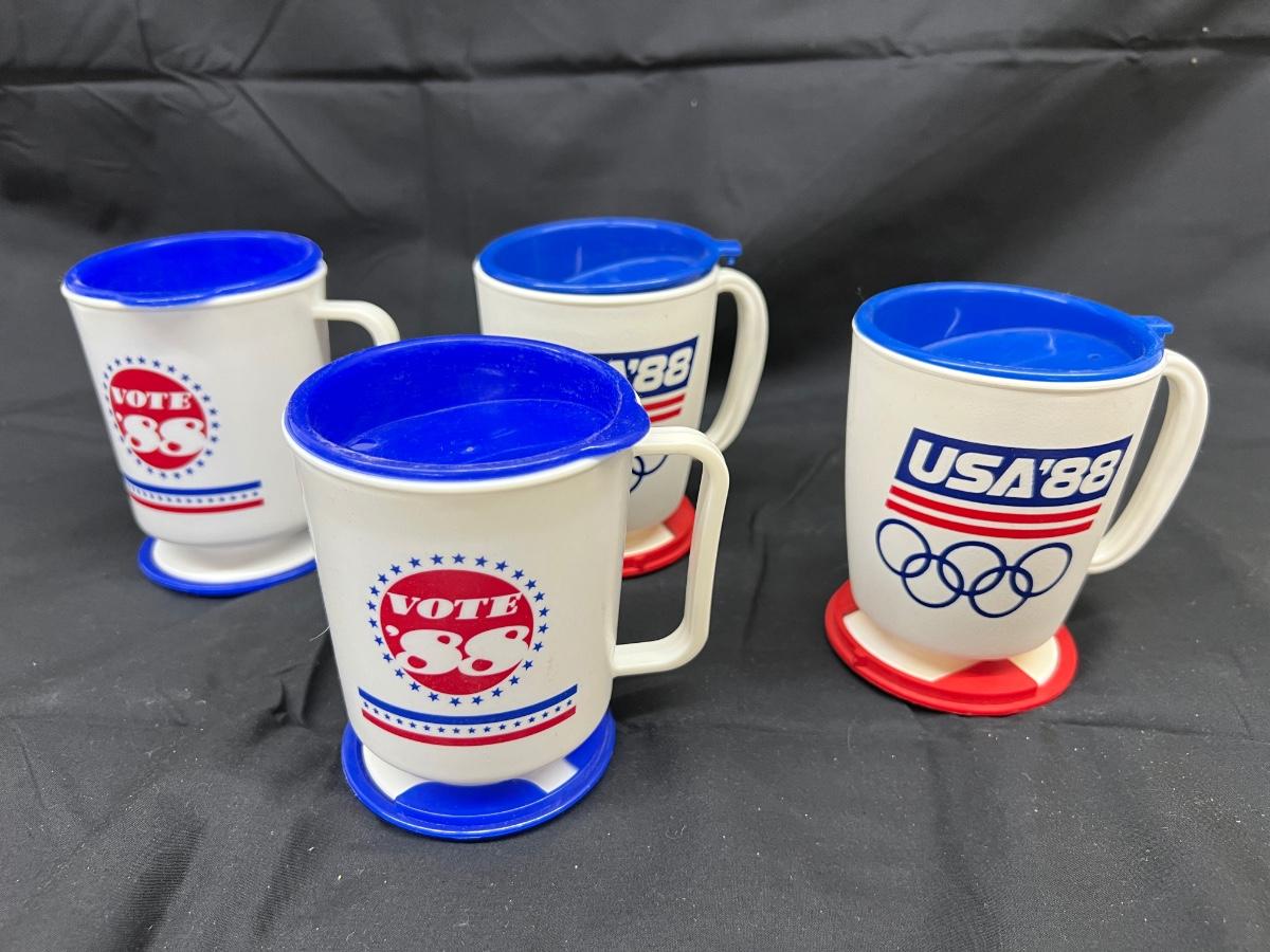Olympic Plastic Mug Set USA '88 | EstateSales.org