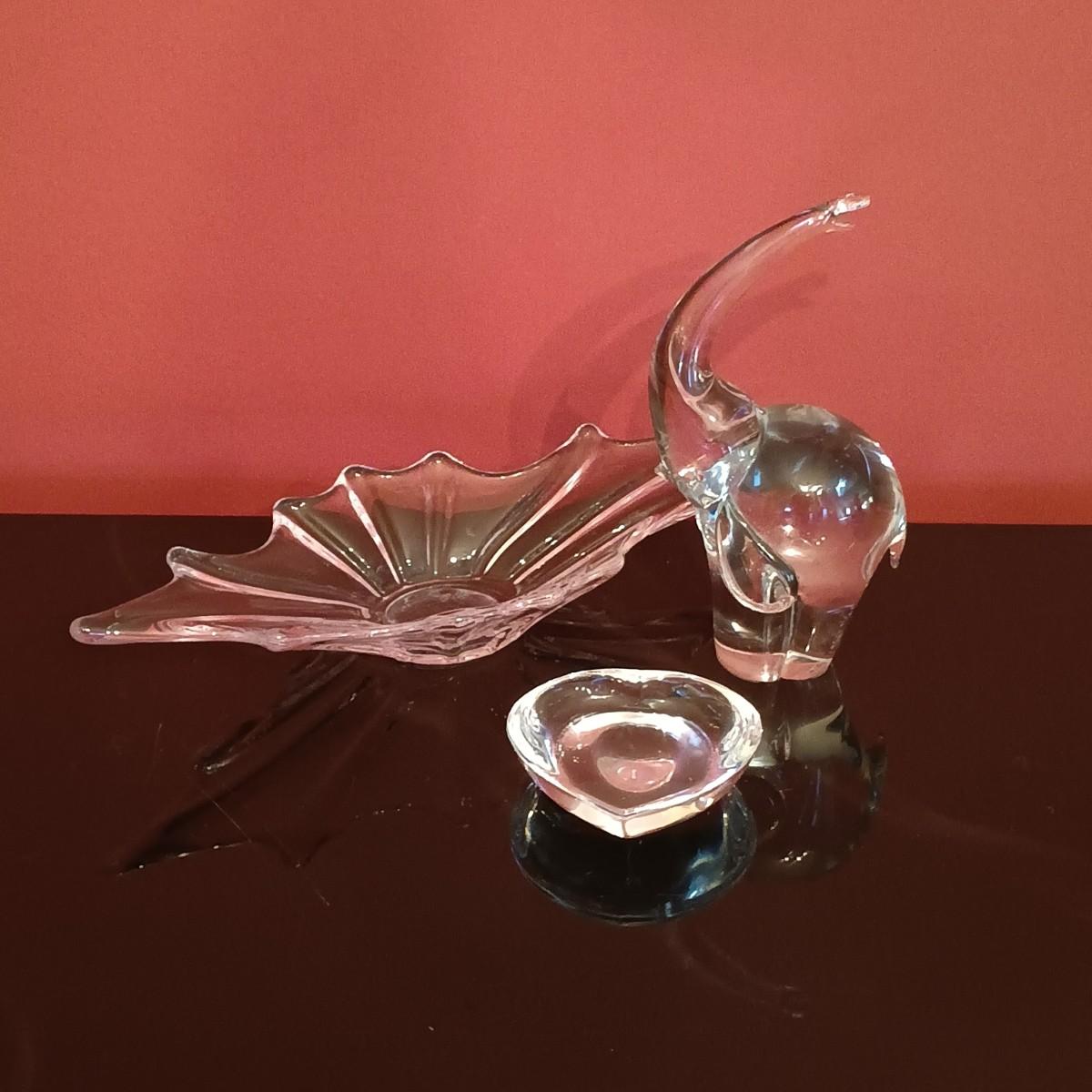 Lot 46d Vintage Orrefors Crystal Heart Cofrac Art Glass Verrier Dish And Crystal Elephant W