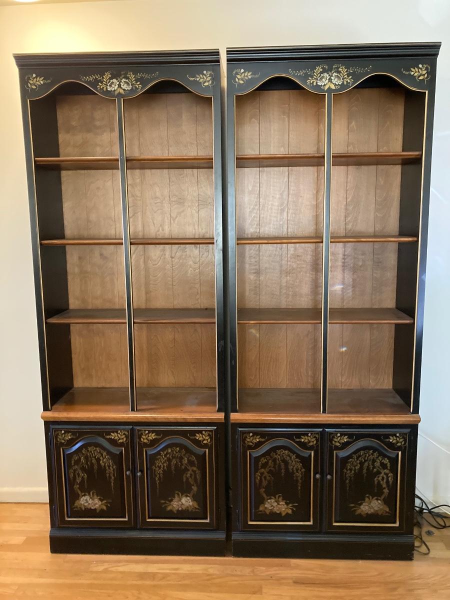 LOT 55J Vintage Ethan Allen Hitchcock Style Paint Decorated Bookcases