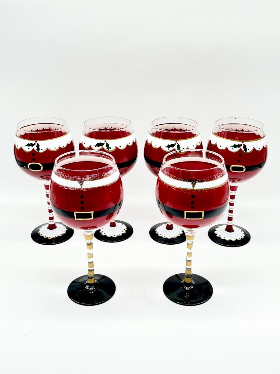 Mr And Mrs Clause Holiday Wine Glasses ~ Set Of Six 6