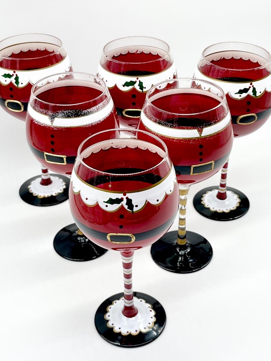 Mr And Mrs Clause Holiday Wine Glasses ~ Set Of Six 6
