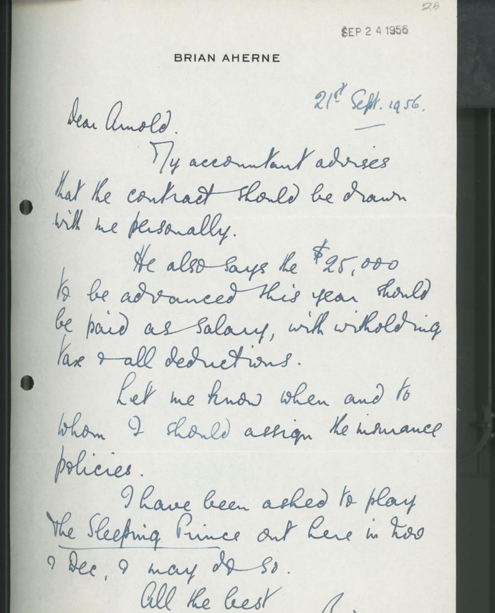 Brian Aherne handwritten and signed letter | EstateSales.org