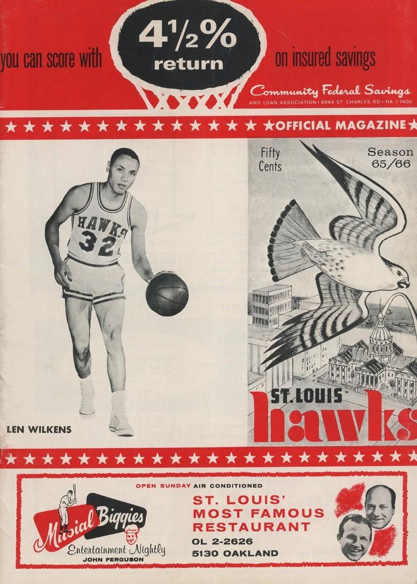 St. Louis Hawks Vintage Basketball Program with Len Wilkens signed note ...