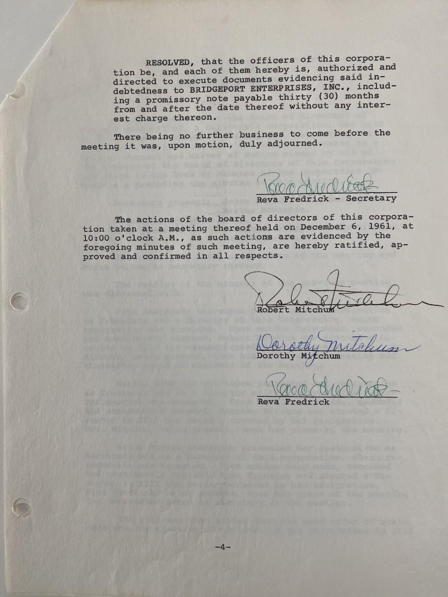 Robert Mitchum signed Dorlite Corporation Document | EstateSales.org