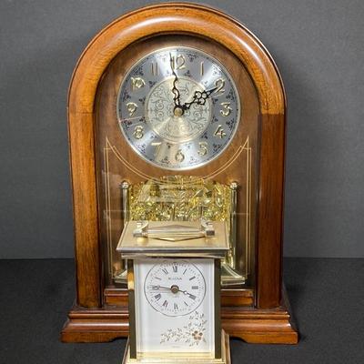 LOT 131J: Westminster Chime Musical Mantle Clock and Bulova Desk Clock ...