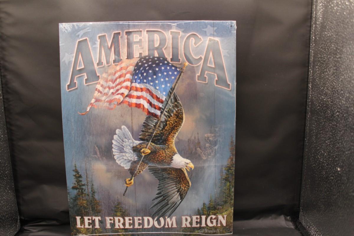 Bald Eagle - America "Let Freedom Reign" - Metal Sign | EstateSales.org
