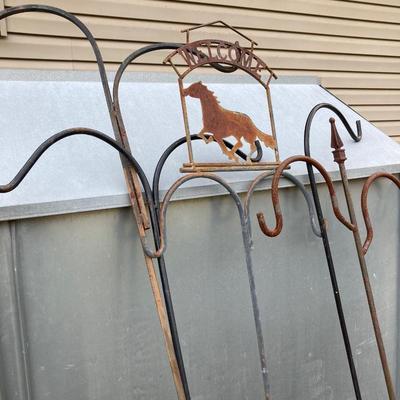 LOT 35J: Horse Welcome Rod with Collection of Sheperds Hooks and Plant ...