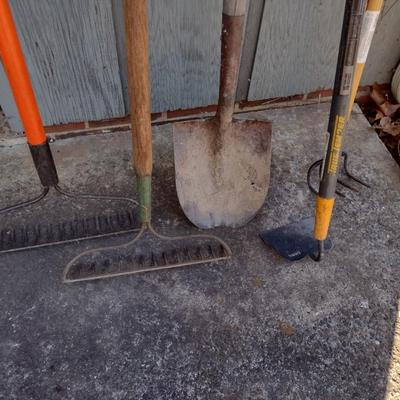 Set of Five Garden Hand Tools Includes Rakes, Shovel, and Hoes ...