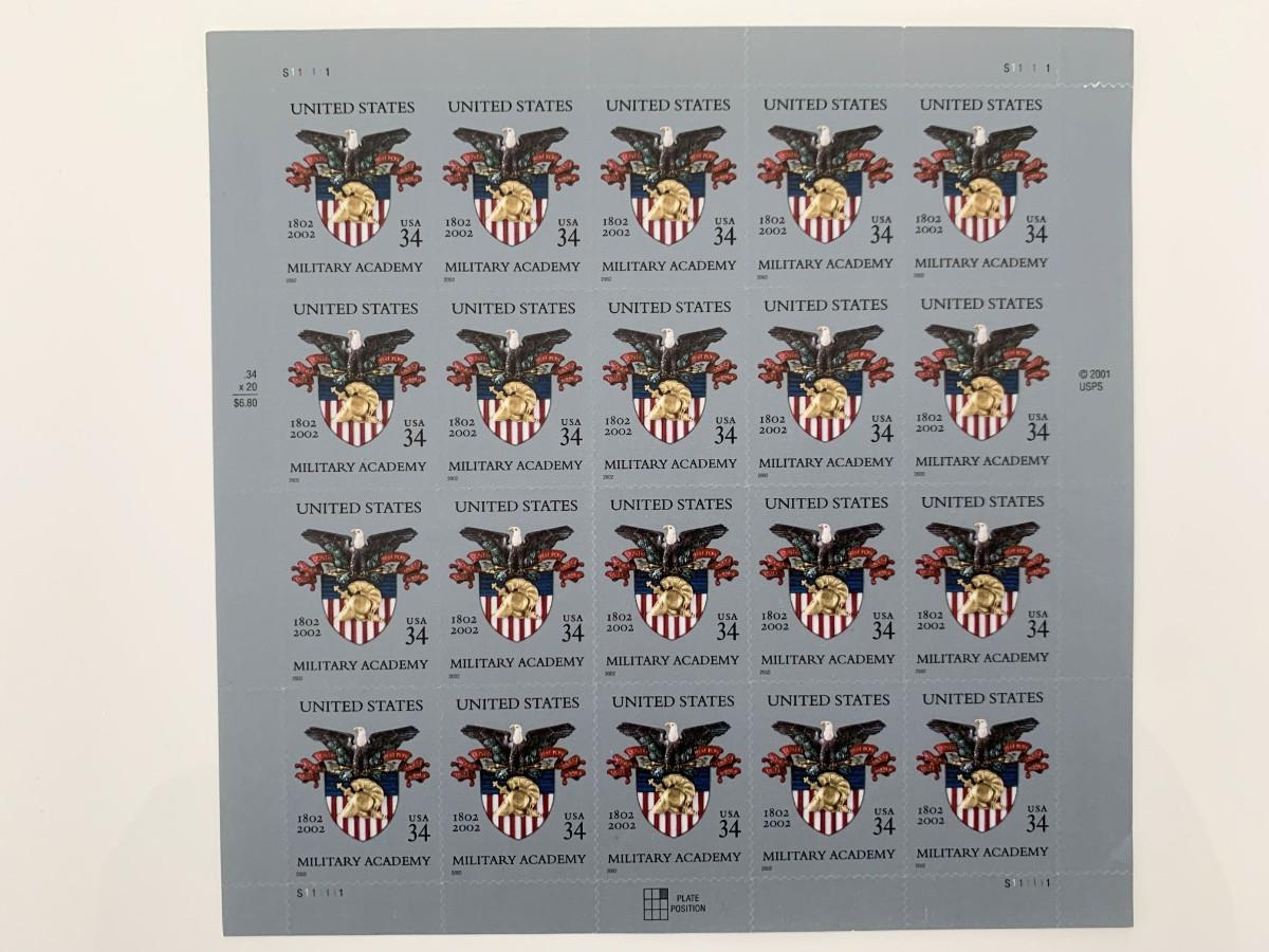 United States Military Academy - West Point #3560 Pane of 20 x 34 cents ...