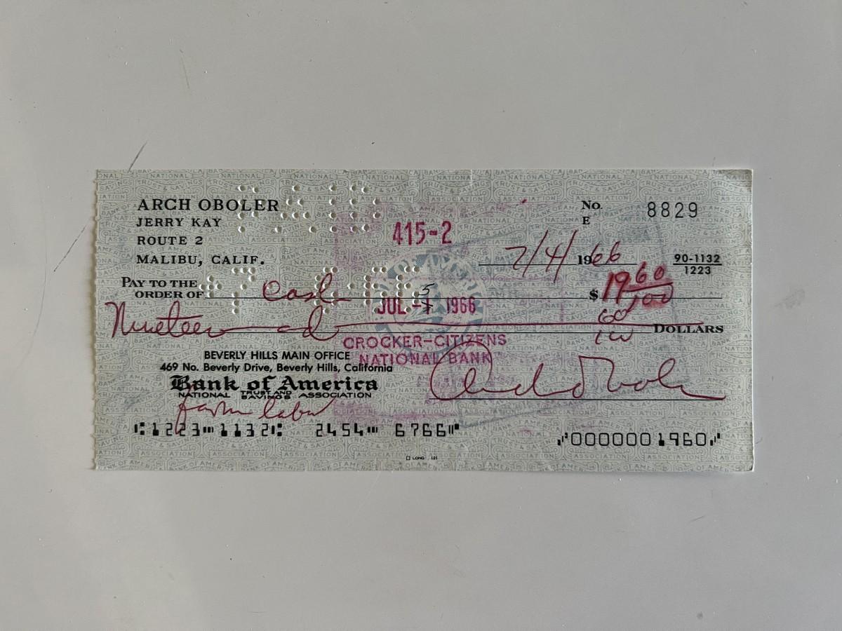 Arch Oboler signed check | EstateSales.org