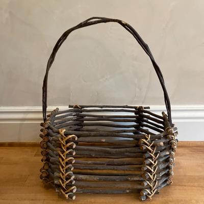 Rustic Hand Made Branch Basket with Handle | EstateSales.org