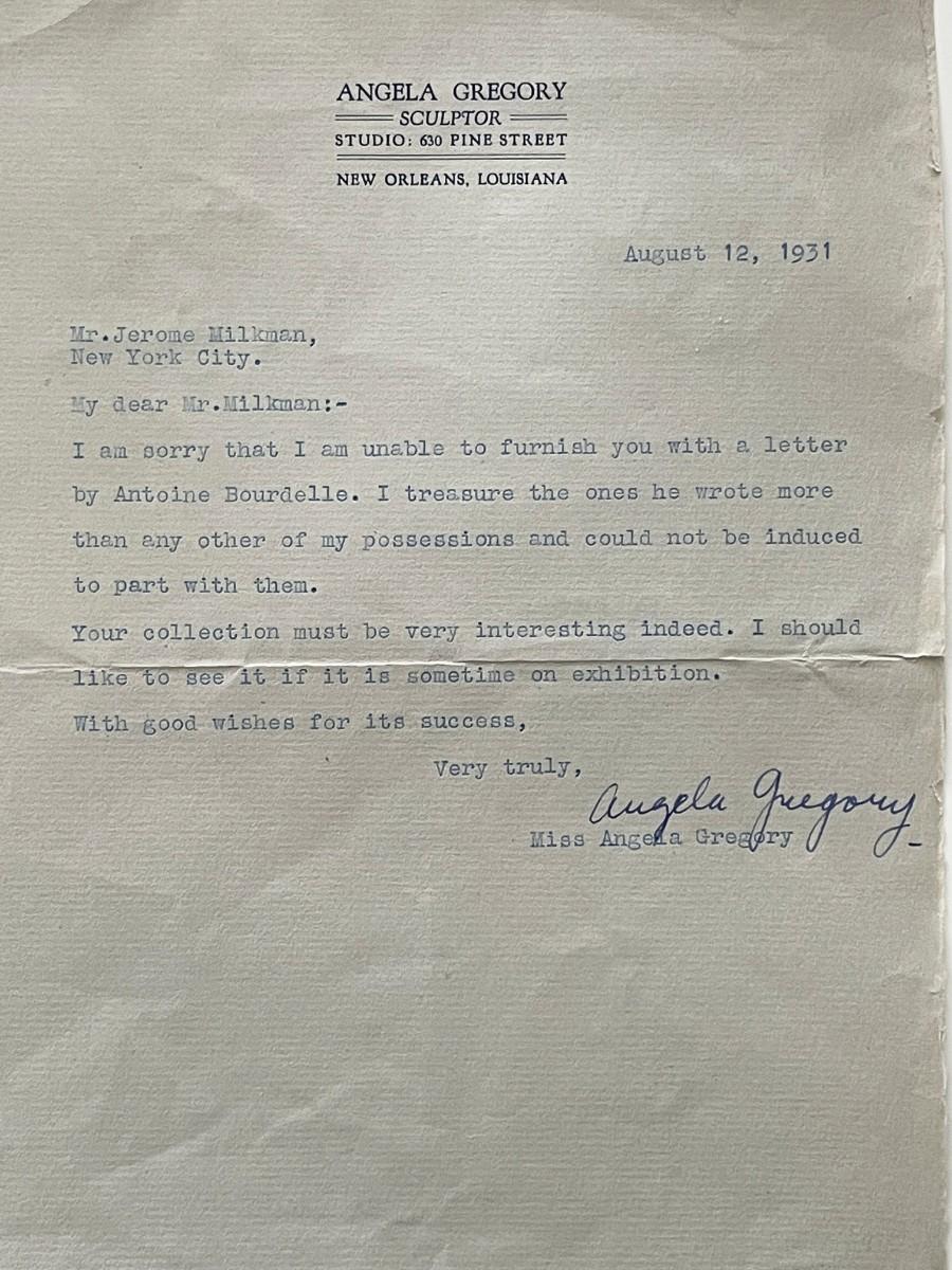 Sculptor Angela Gregory signed 1931 letter | EstateSales.org