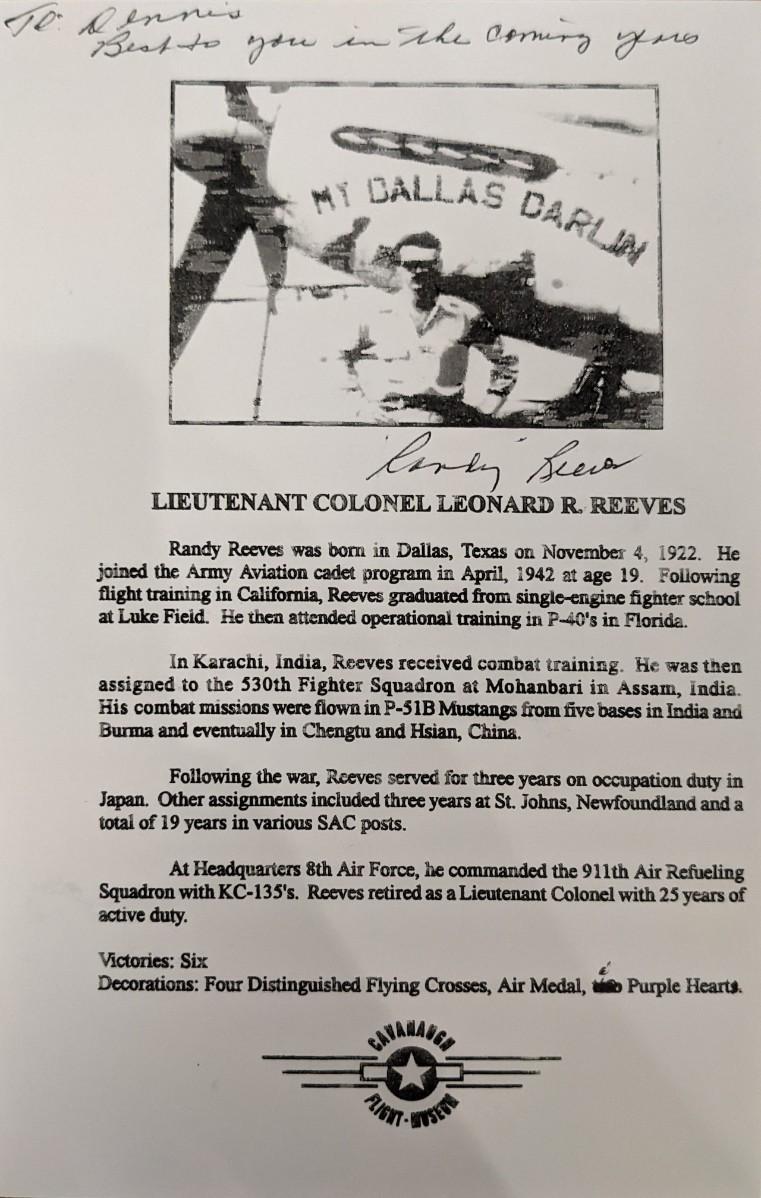 Lt. Col. Leonard R. Reeves Signed Bio Page | EstateSales.org